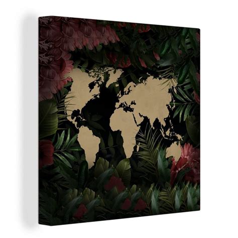 Onemillioncanvasses® Leinwandbild Weltkarte Pflanzen Blumen 1 St