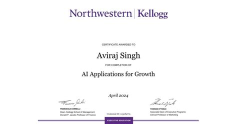 Ai Applications For Growth • Aviraj Singh • I Received My Certificate