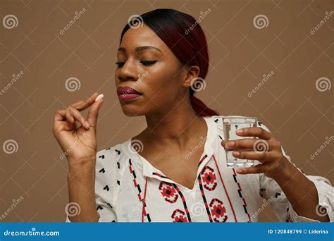 African Woman Taking Pills Close Up Stock Image Image Of Care Pills