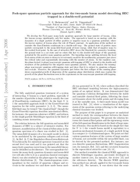 Pdf Fock Space Quantum Particle Approach For The Two Mode Boson Model