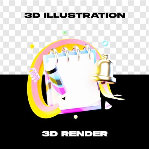 Premium Psd 3d Illustration Note And Bell 3d Render 3d Icon High