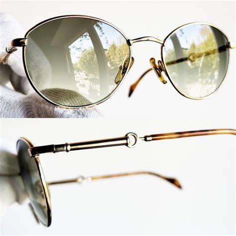 Gucci Oval Sunglasses Vintage Rare Gold Plated Brown Gem
