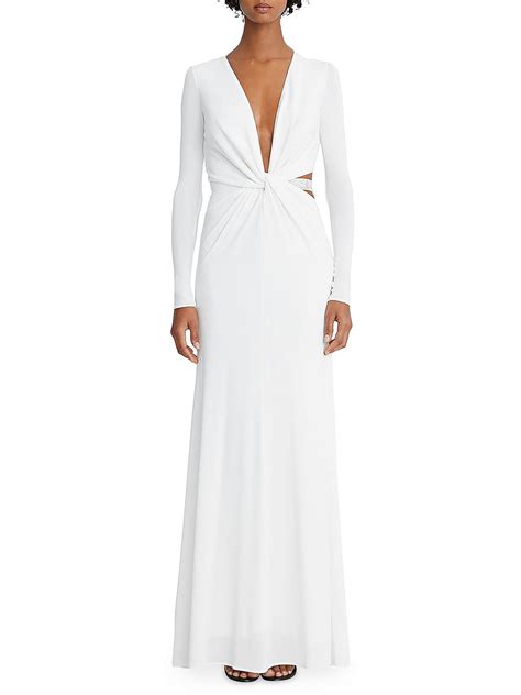 Halston Womens Plunging Cut Out Evening Dress