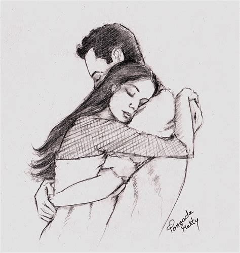 Romantic Couple Cuddle Drawing Np