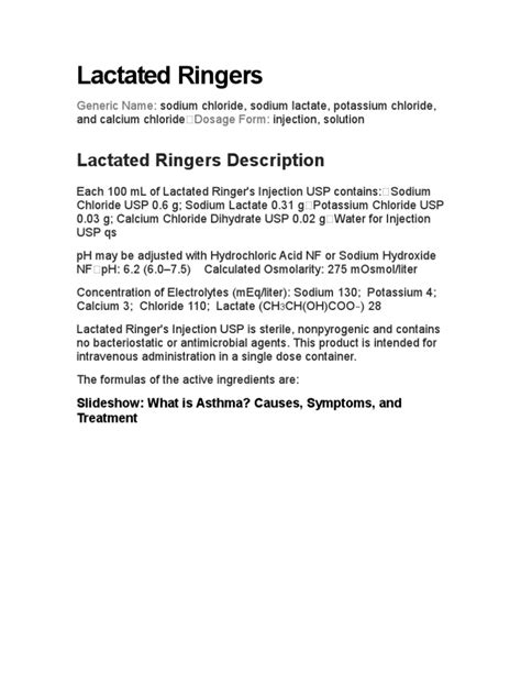 Lactated Ringers Intravenous Therapy Electrolyte