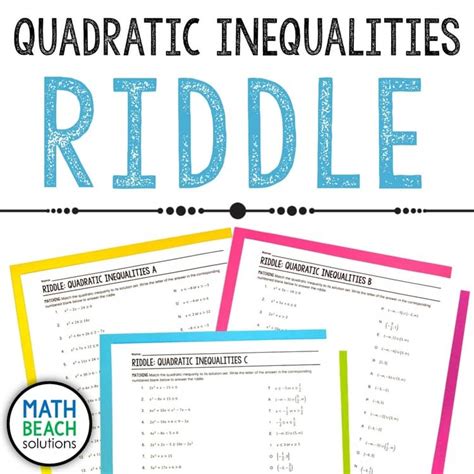 Solving Quadratic Inequalities Riddle Activity By Math Beach Solutions