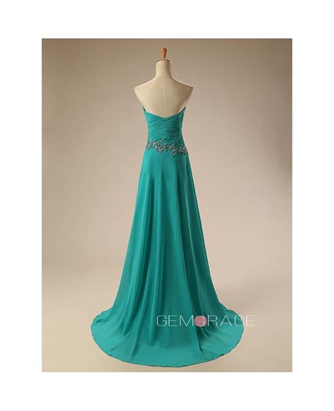 A Line Sweetheart Sweep Train Chiffon Prom Dress With Beading Cy0034