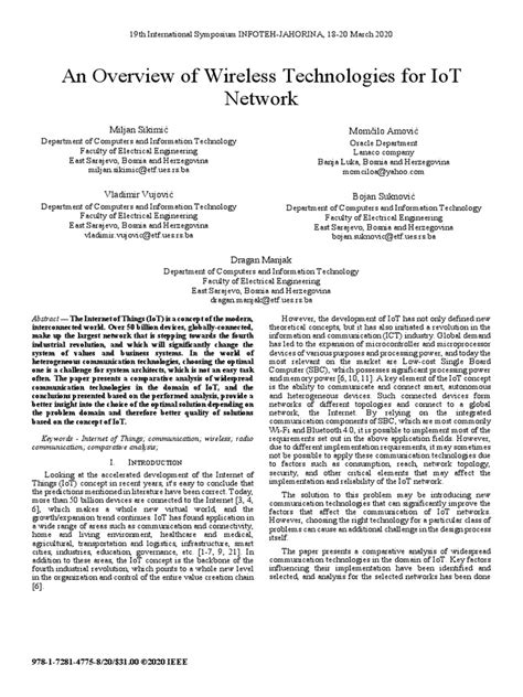 An Overview Of Wireless Technologies For Iot Network Pdf Internet Of Things Computer Network