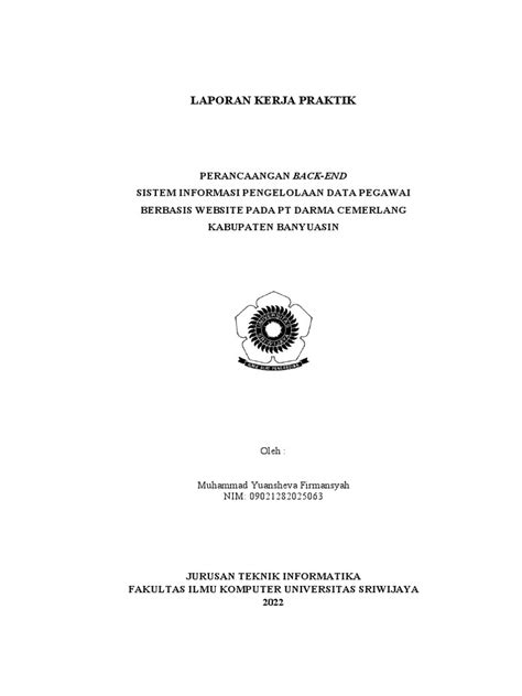 Perancangan Back End Sistem Informasi Pengelolaan Data Pegawai Berbasis Website Pada Pt Putra