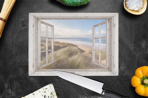 Glazen Snijplank 28x20 Doorkijk Strand Zee Duinen Helmgras
