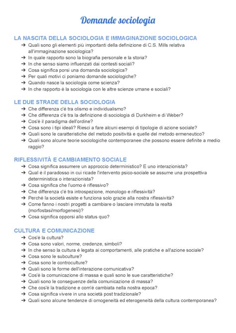 Si Tratta Delle Domande Di Sociologia Esercizi Di Sociologia Docsity
