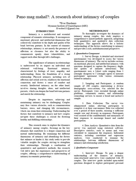 Pano Mag Mahal A Research About Intimacy Of Couples Pdf Intimate Relationships