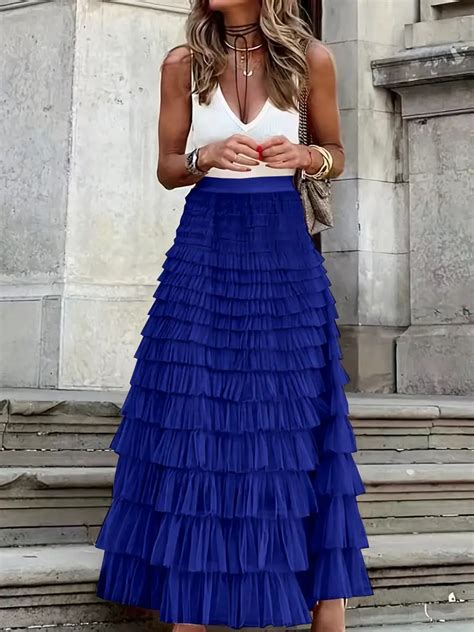 Mesh Layered Hem Skirt Boho High Waist Skirt Womens Temu