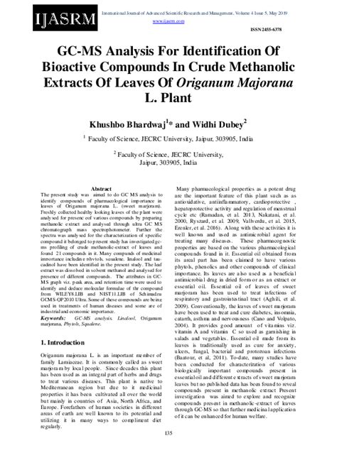 Pdf Gc Ms Analysis For Identification Of Bioactive Compounds In Crude Methanolic Extracts Of