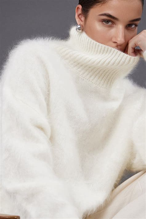 Fibflx Womens Chunky Brushed Cashmere Turtleneck Pullover Sweater