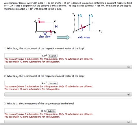 Solved A Rectangular Loop Of Wire With Sides H 39 Cm And W