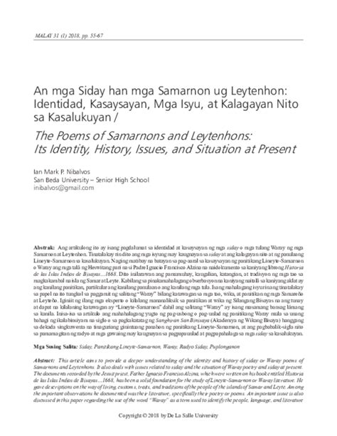 Pdf An Mga Siday Han Mga Samarnon Ug Leytenhon Identidad Kasaysayan Mga Isyu At Kalagayan