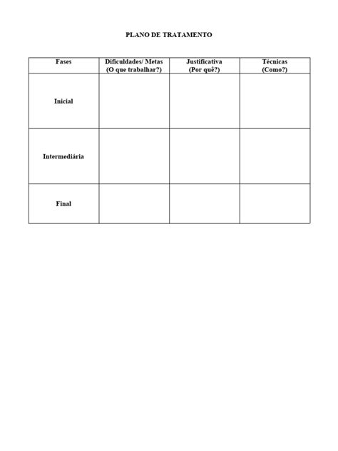 Plano De Tratamento Modelo Pdf
