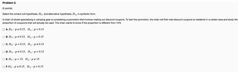 solved select the correct null hypothesis h0 and