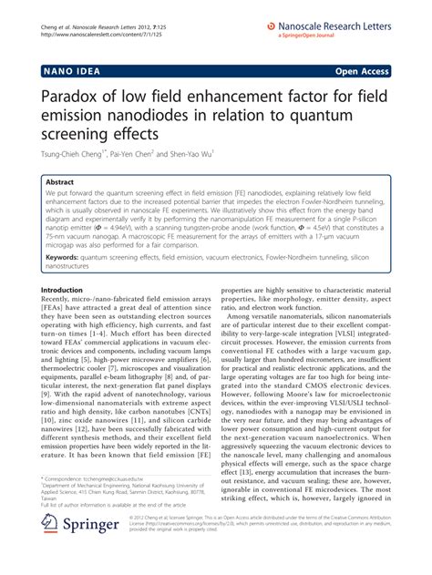 Pdf Paradox Of Low Field Enhancement Factor For Field Emission