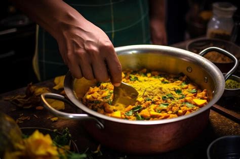 Una Persona Está Cocinando Una Comida Con Una Cuchara Foto Premium