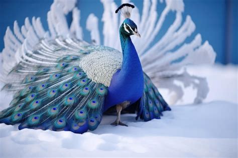 Premium Ai Image Arctic Beautiful Peacock On The Snow