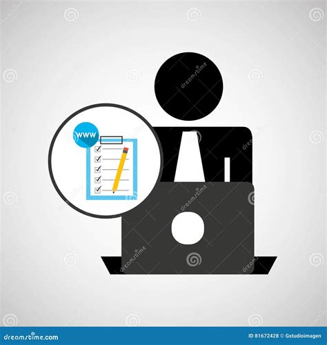 Silhouette Programmer Working Laptop Checklist Stock Vector