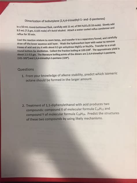 Solved Dimerization Of Isobutylene 2 44 Trimethyl 1 And