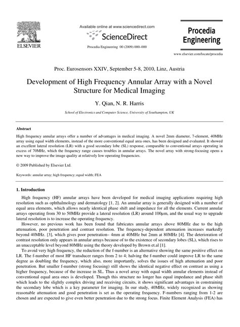 Pdf Development Of High Frequency Annular Array With A Novel
