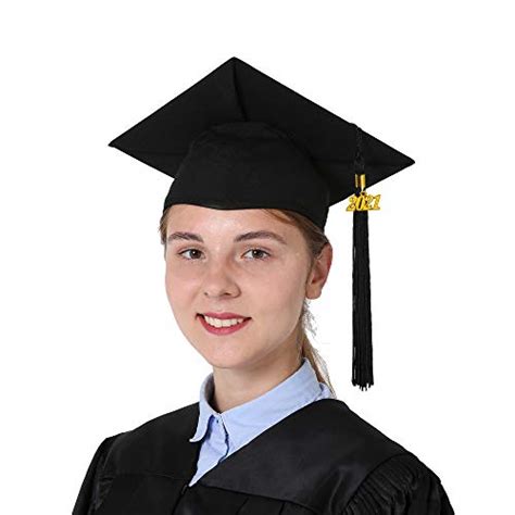 GraduationMall Unisex Adult Matte Graduation Cap With 2021 Tassel Black