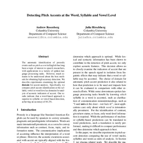 Detecting Pitch Accents At The Word Syllable And Vowel Level Acl