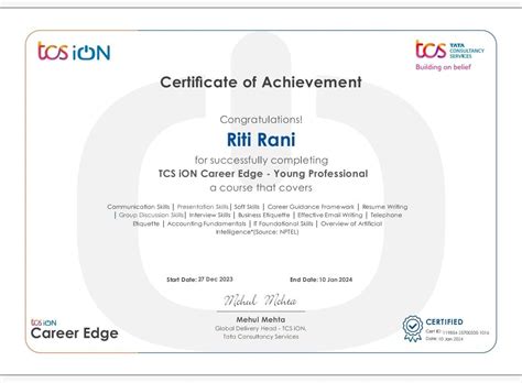 Riti Rani Singh On Linkedin Certification Certification Tata