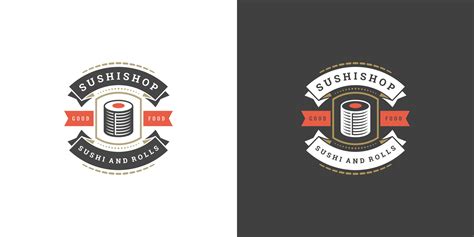 Sushi Logo And Badge Japanese Food Restaurant With Sushi Salmon Roll