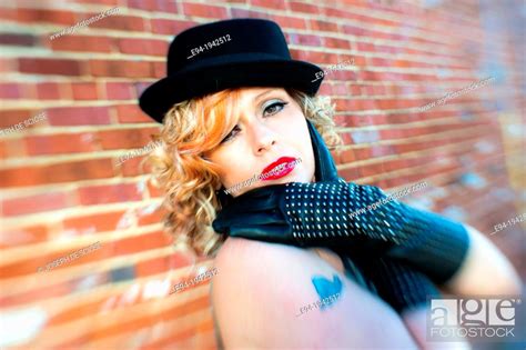 Portrait Of A 34 Year Old Blond Woman Looking At The Camera Stock