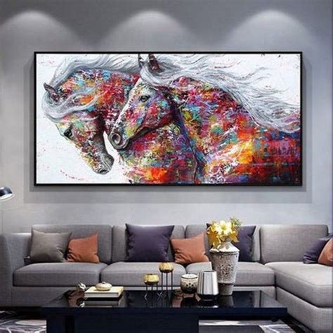 Jual Lukisan Tangan Dekorasi Dinding Canvas Seni Kuda Abstrak Kab