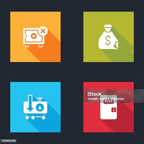 Set Safe Money Bag Drop In Crude Oil Price And Prison Cell Door Icon Vector Stock Illustration