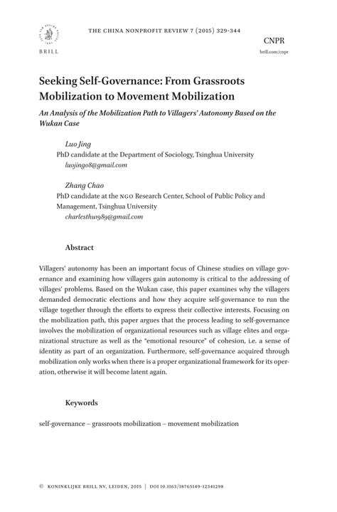 Pdf Seeking Self Governance From Grassroots Mobilization To Movement