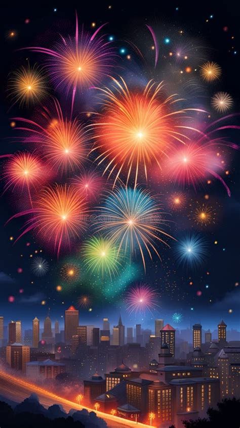 colorful fireworks exploding in the night sky over a city ai generated