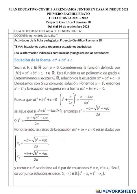 Ecuaciones Cuadrática Por Fórmula General 2 Worksheet Live Worksheets