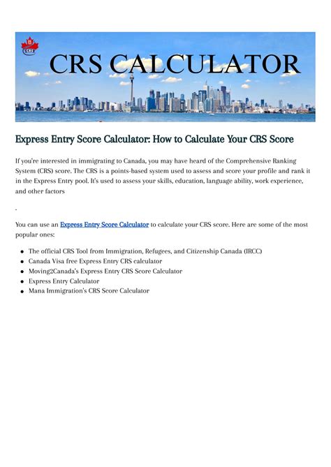 Ppt Express Entry Score Calculator How To Calculate Your Crs Score
