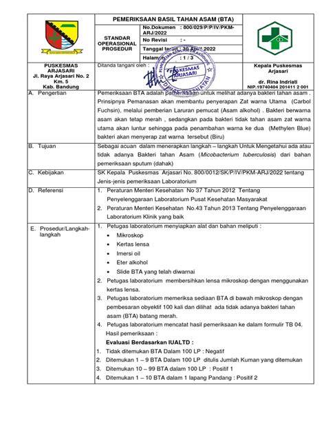 Sop Pemeriksaan Bta Pdf