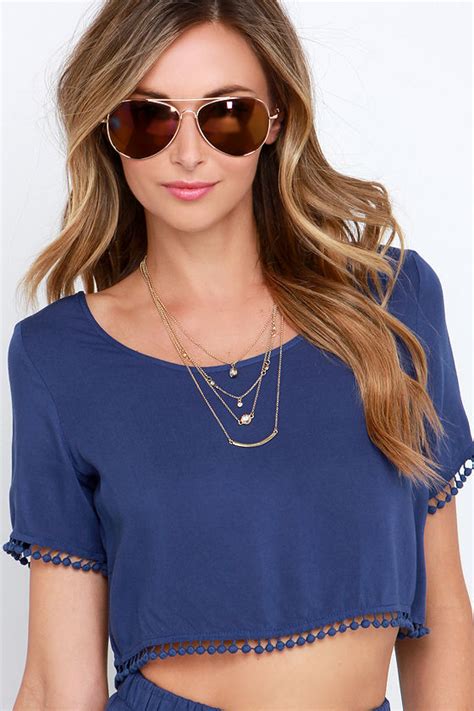 Cute Denim Blue Dress Two Piece Dress Crop Top Set 7800