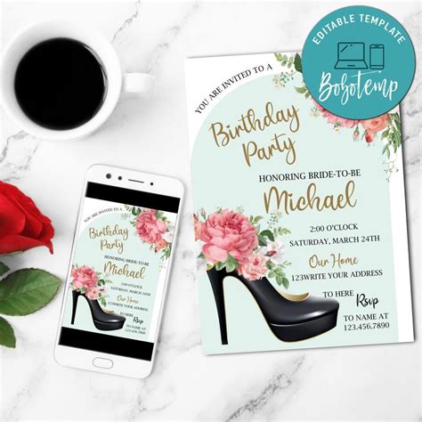 Shoe Bridal Shower Invitation Printable Instant Download Bobotemp