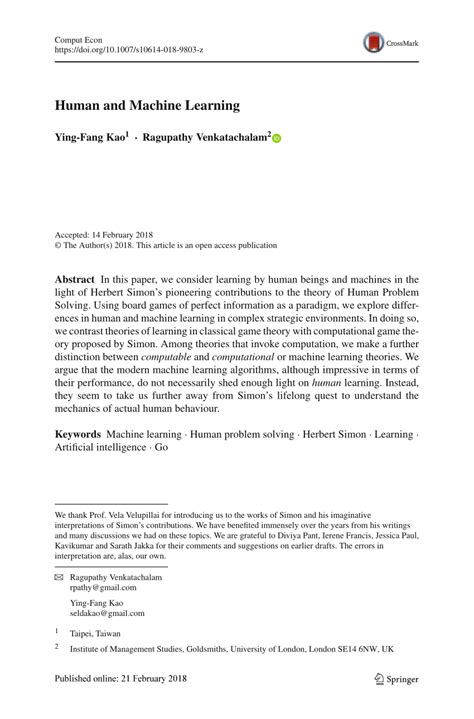 PDF Human And Machine Learning