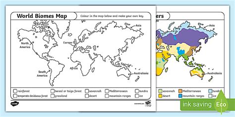 World Biomes Map Colouring Worksheet Worksheet Twinkl
