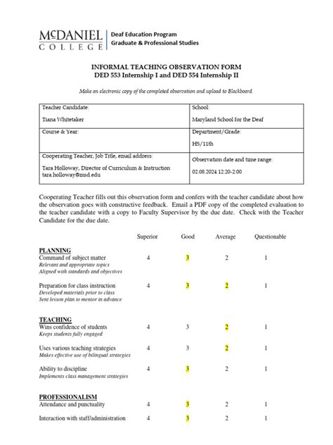 Informal Teaching Observation Form Tiana 02 Download Free Pdf