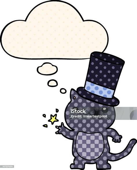 만화책 스타일의 생각 거품이 있는 모자를 쓰고 있는 만화 고양이 0명에 대한 스톡 벡터 아트 및 기타 이미지 0명 귀여운 기포 Istock