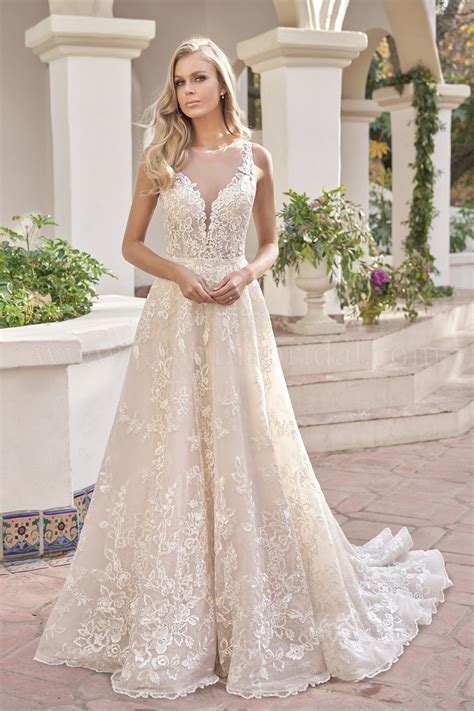 T202064 Illusion Bodice Illusion Neckline Embroidered Lace Tulle