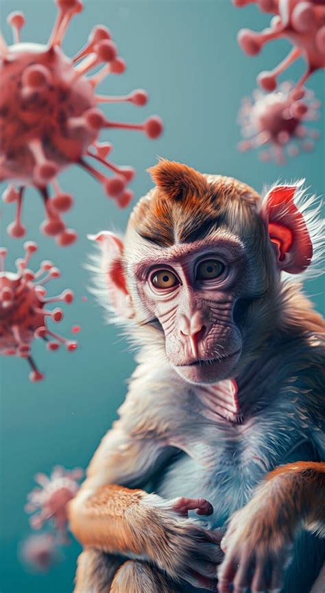 Image Of Monkey Surrounded By Monkeypox Virus Concept Of Infection