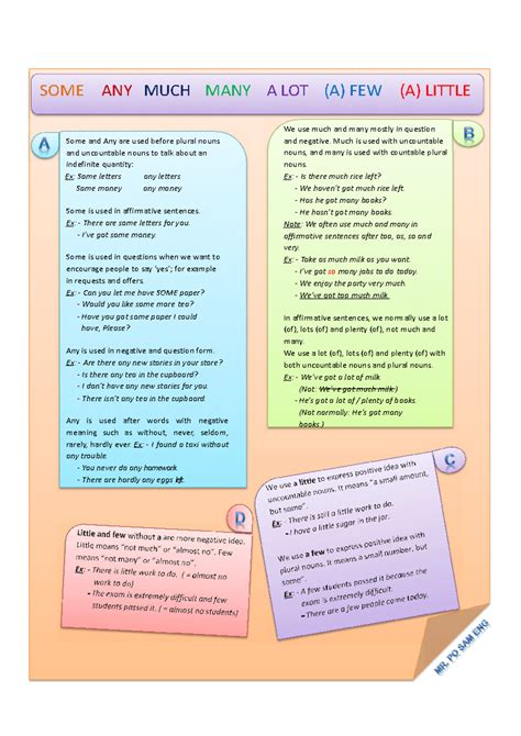 Quantifiers Eso Some Any Much Many A Lot A Few A Little Some